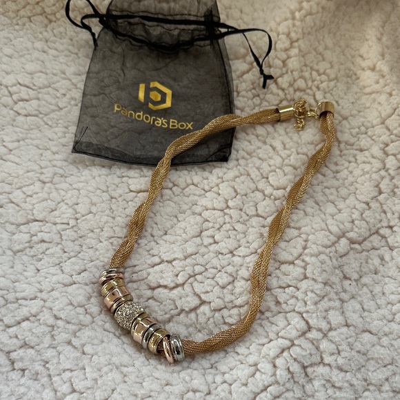 Pandora | Jewelry | Pandora Elegant Gold Mesh Necklace With Silver ...